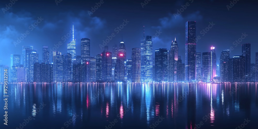 Stunning City Skyline at Night with Illuminated Buildings, Sparkling ...