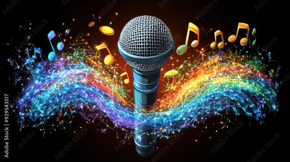 Vivid Musical Microphone Illustration with Colorful Musical Notes and ...