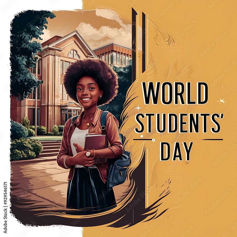 Student Day, Cheerful cartoon character. World Student Day, poster ...