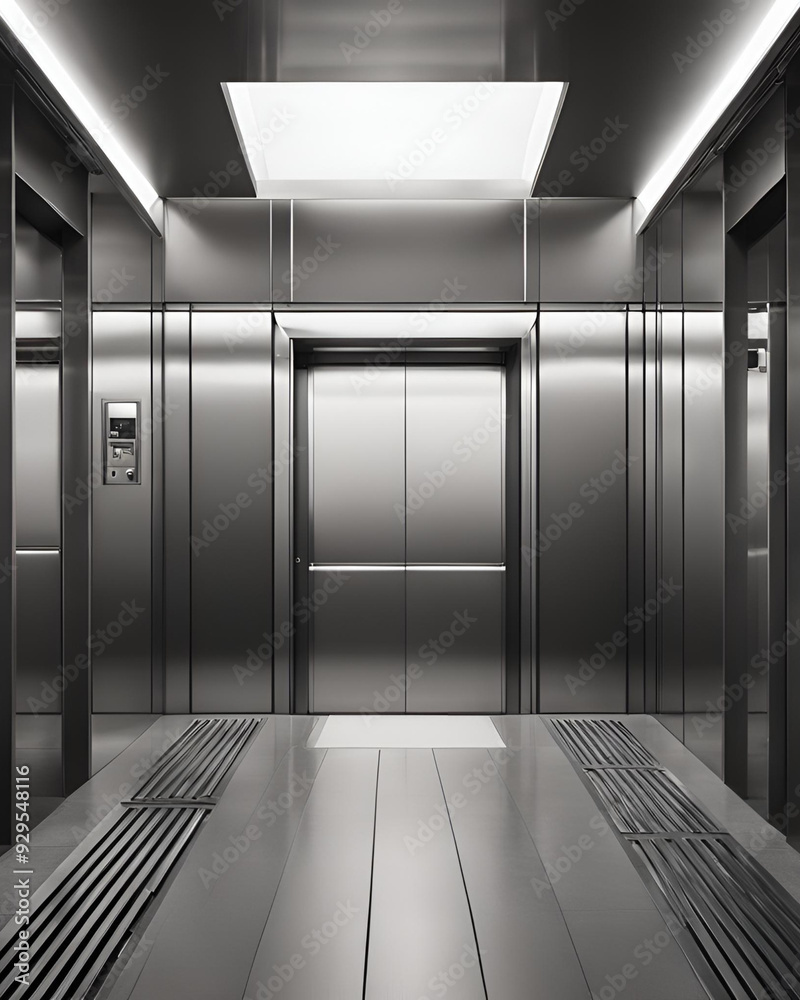 silver elevator, stainless steel elevator, modern elevator, metallic ...