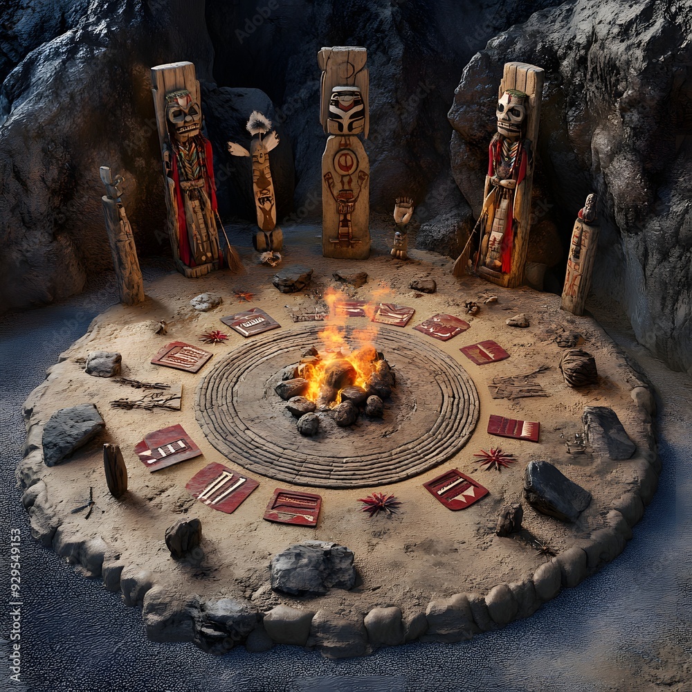 68. A 3D visualization of a Native American ceremonial circle with ...