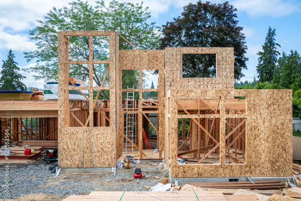 Summer construction season, messy job site of new house build at the ...