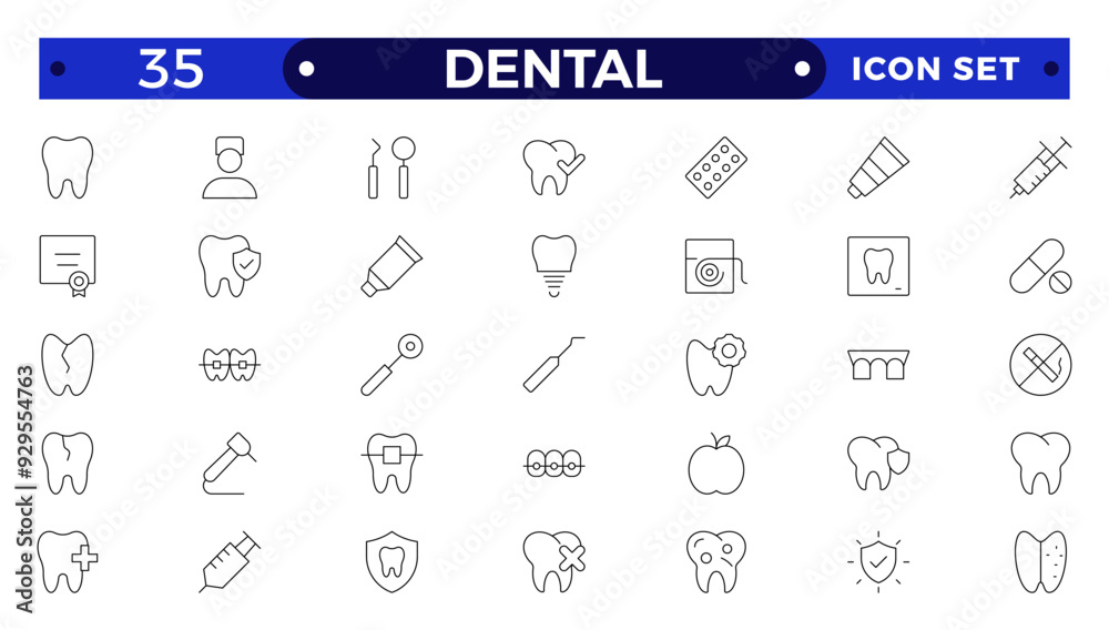 Dental icon collection. Related to tooth, dentist, toothpaste ...