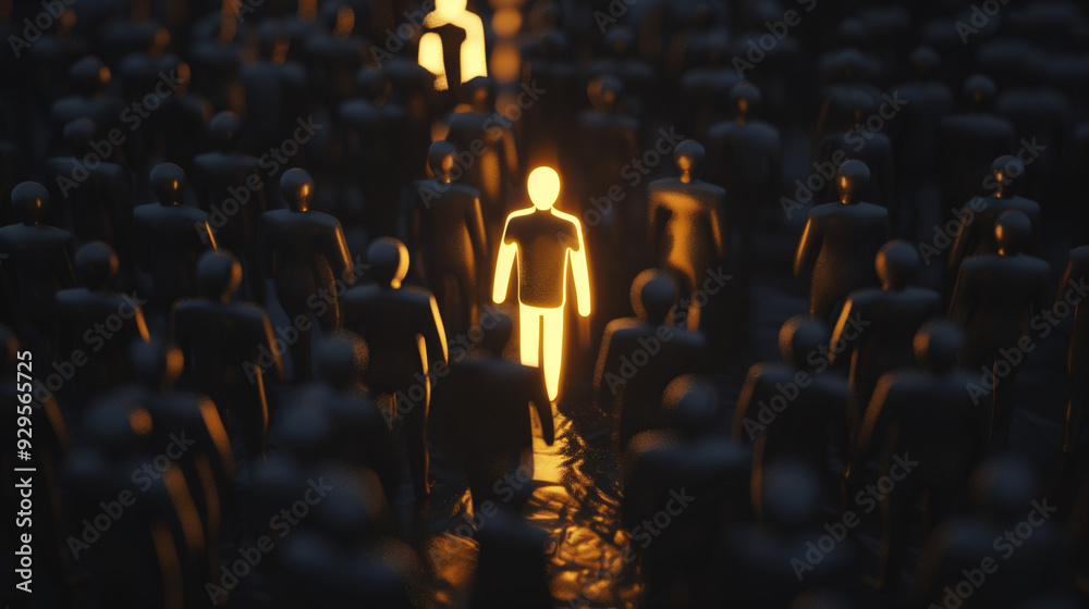 : Standout Glowing Man in Dark Background Concept 3D Render Depicting ...