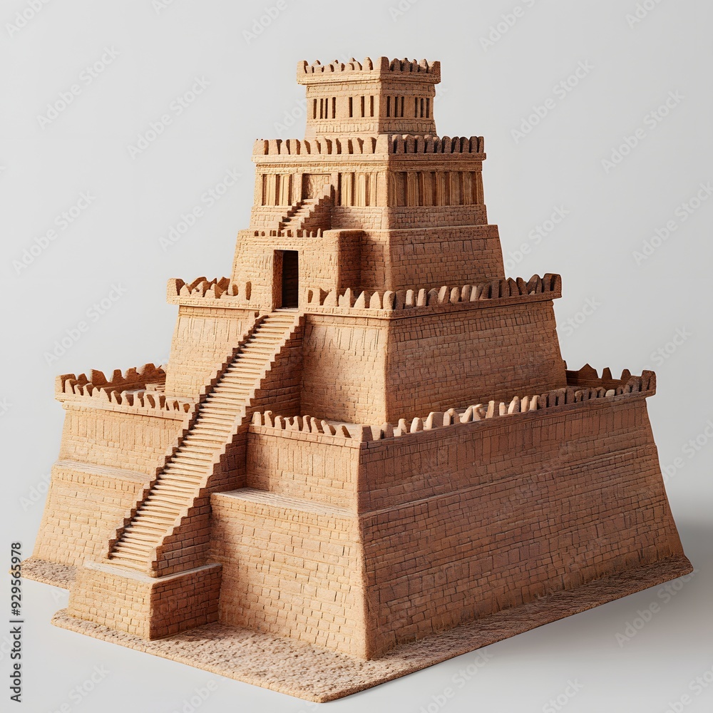 22. A 3D model of an ancient Mesopotamian ziggurat with detailed ...