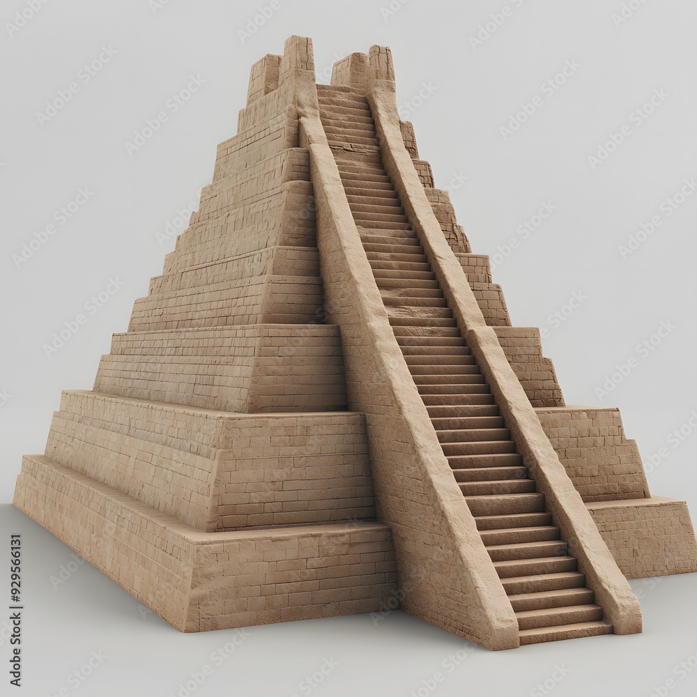 22. A 3D model of an ancient Mesopotamian ziggurat with detailed ...