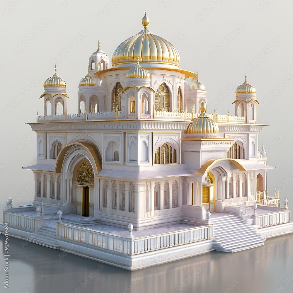 6. A detailed 3D model of a Sikh gurdwara with architectural elements ...