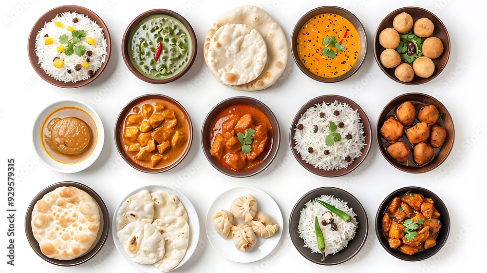 Collection of various Indian foods isolated on white background ...