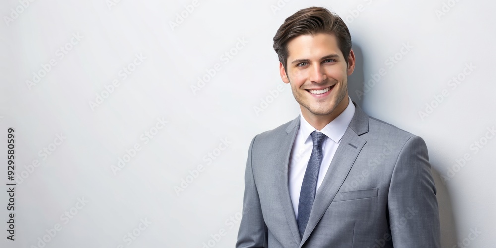 portrait of a handsome smiling white young american businessman boss in ...