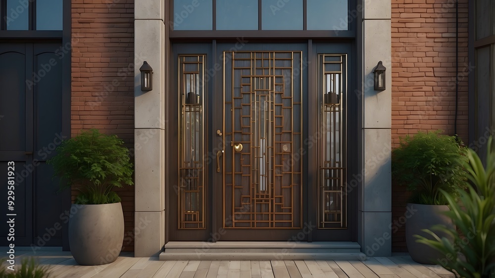 A modern creative door design of a small house exterior design with ...