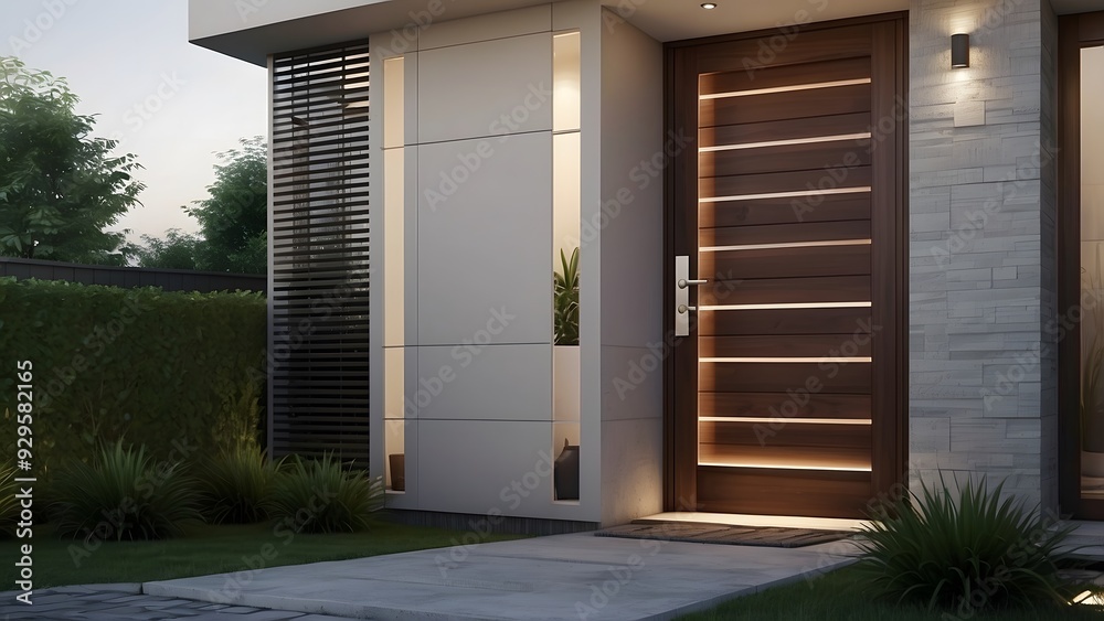 A modern creative door design of a small house exterior design with ...