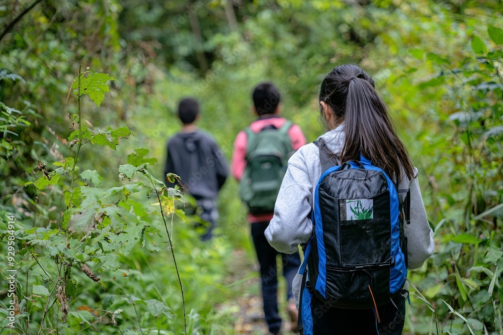 Students on a nature hike, observing wildlife and collecting samples ...