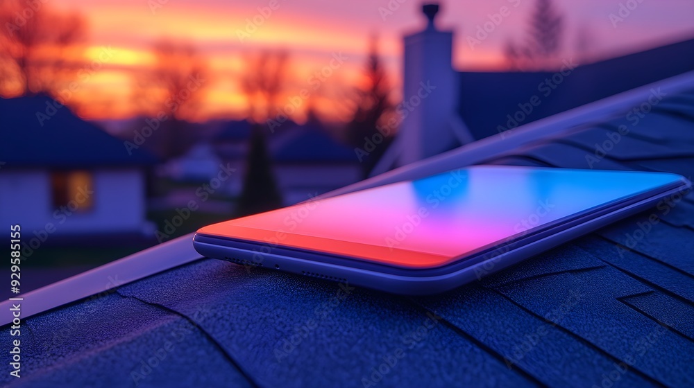 Smartphone app in use, displaying a heatmap of a shingle roof showing ...