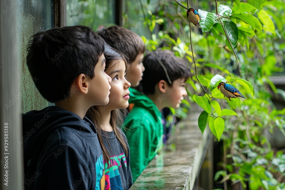 Students touring a zoo, observing animals in their habitats and ...