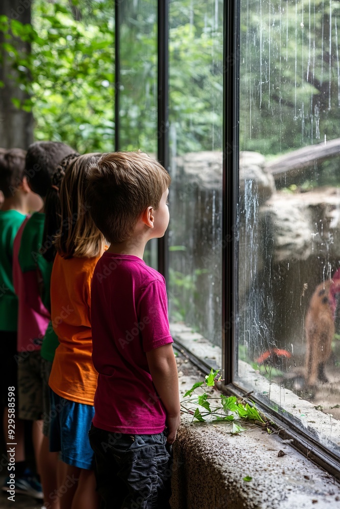 Students touring a zoo, observing animals in their habitats and ...
