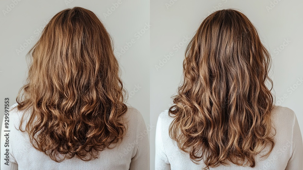 A comparison image showing curls before and after styling, focusing on ...