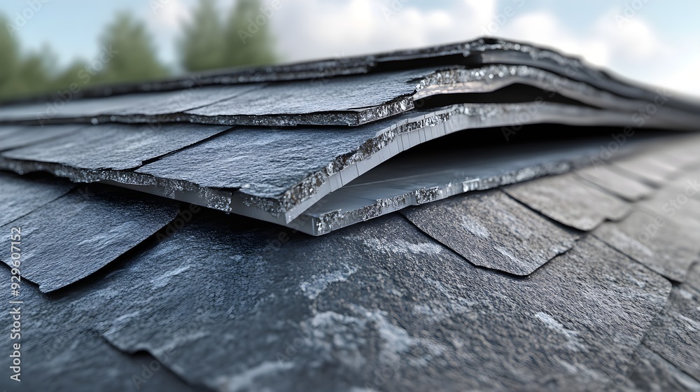 Cross-section of a shingle roof, showcasing the layers beneath the ...