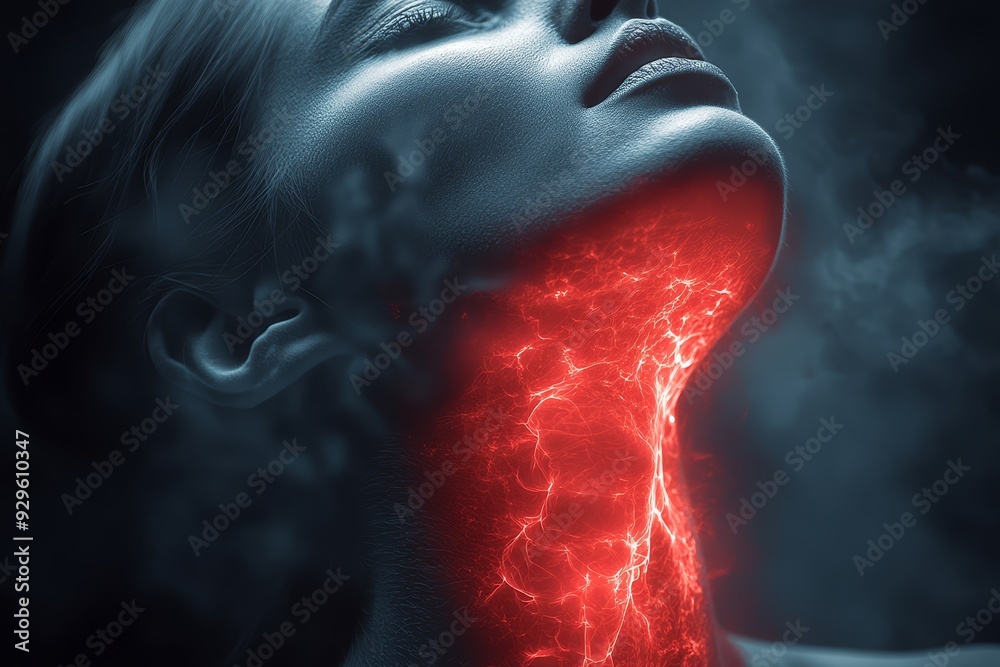 A person with a red swollen throat indicating tons 0367 smoke, anatomy ...