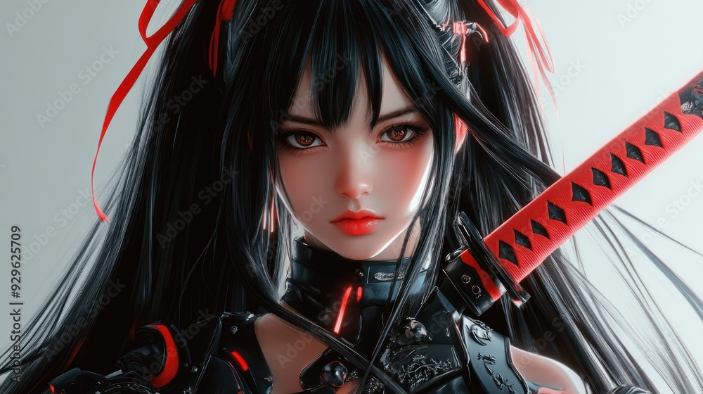 Female samurai ninja asian cyberpunk anime style assassin cute face ...