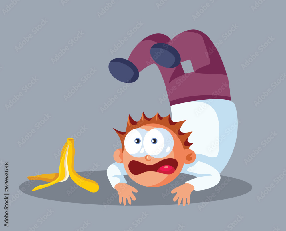 Boy Falling Slipping on a Banana Peel Vector Cartoon Illustration ...