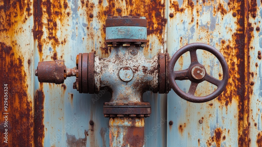 Rusty water pump with corrosion and weathering, creating a gritty and ...