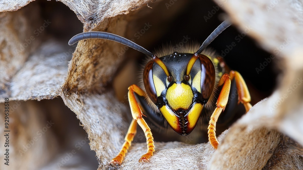 Wasp building a nest under the eaves, highlighting its role in the ...