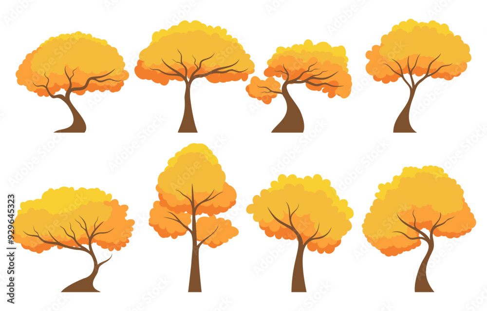 Autumn tree set. Collection of tree isolated on a white background ...