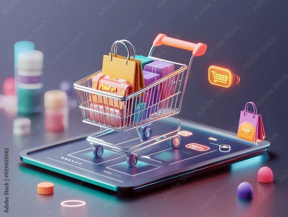 A sleek and user friendly 3D rendered online shopping interface ...