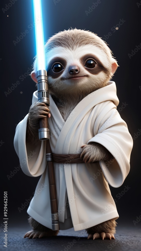 Sloth with a light saber in its hand parodic jedi in star wars movie ...