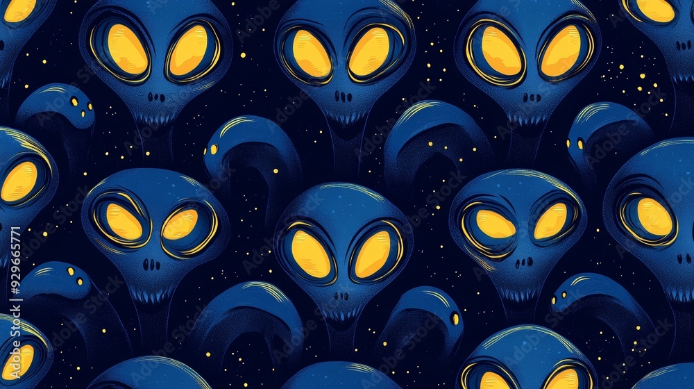 Neon Glow Alien Invasion Pattern - Extraterrestrial Creatures with ...