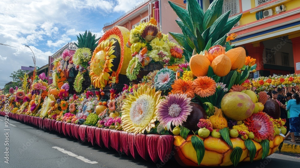 The Kadayawan Festival, featuring rows of beautifully decorated floats ...
