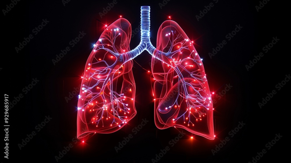 Glow orange light lung organ with modern technology science body check ...