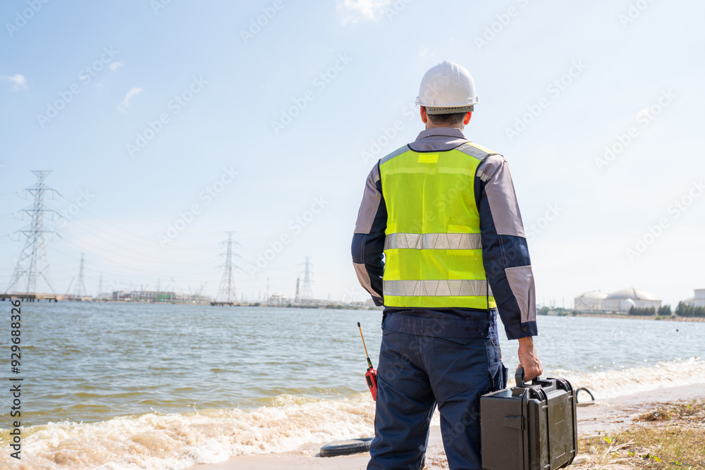 Mechanical engineer working and holding toolbox to checking and ...