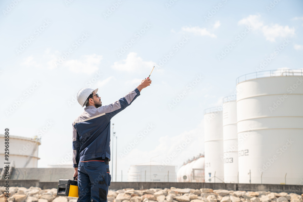 Mechanical engineer working and holding toolbox to checking and ...