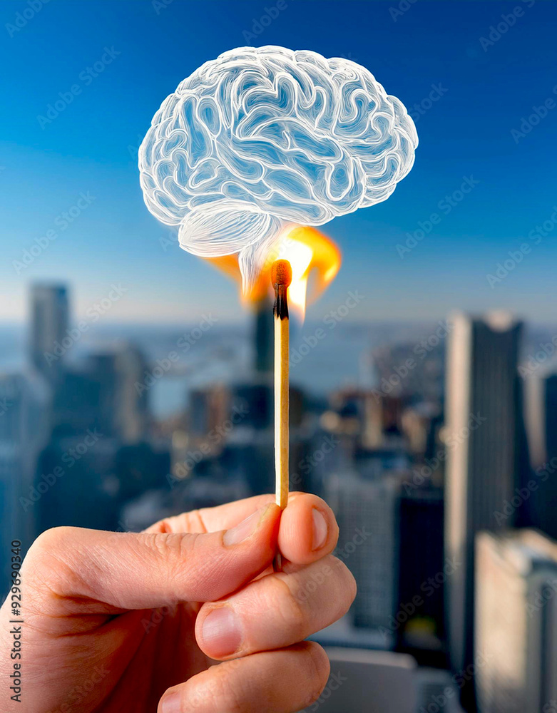Occupational Burnout Concept Image. Burning Match Over a Human Brain ...