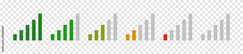 Set of communication signal strength icons. Cellular reception symbols ...