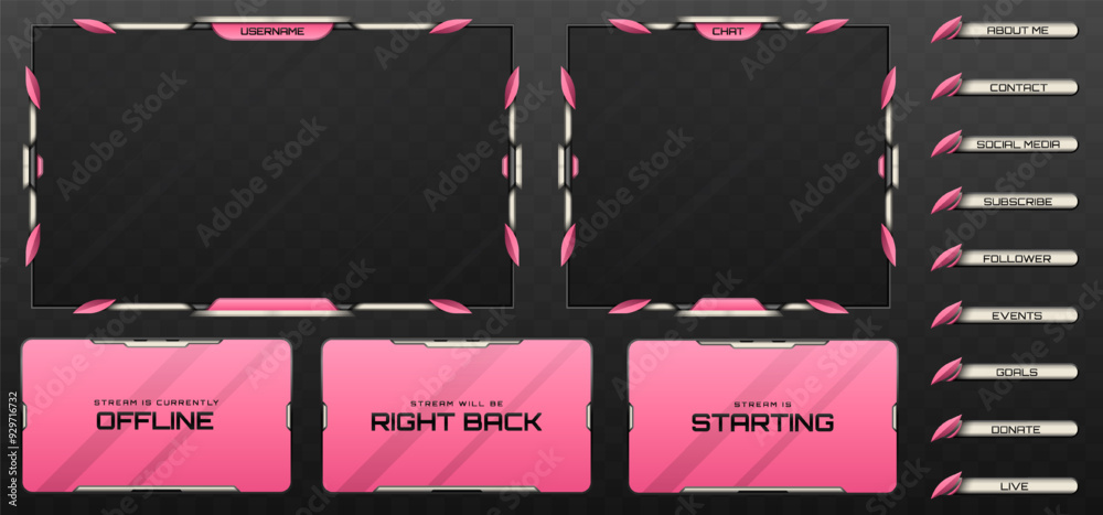 Stream Overlay Webcam Screen Frame and Stream Alert GUI Panels in Pink ...