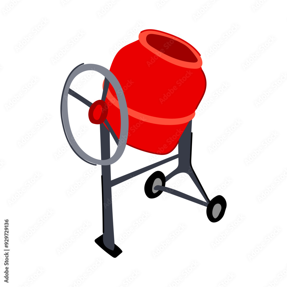 water concrete mixer cartoon. drum construction, batch motor, chute ...