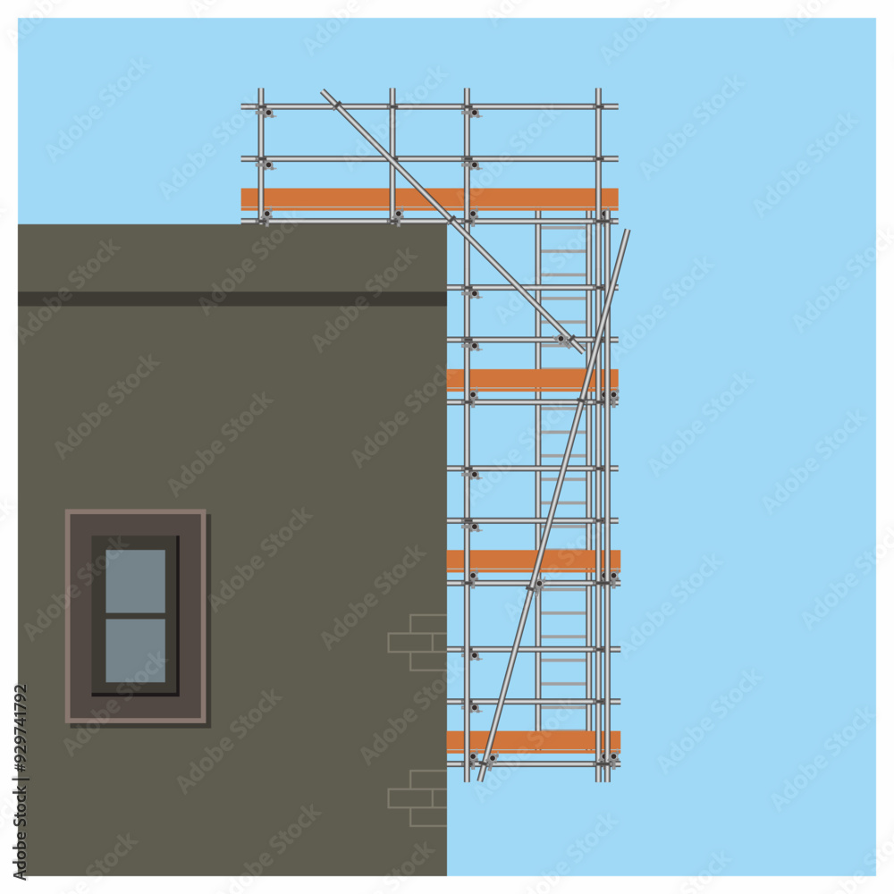 Hanging and cantilever scaffolding at top side of building vector ...