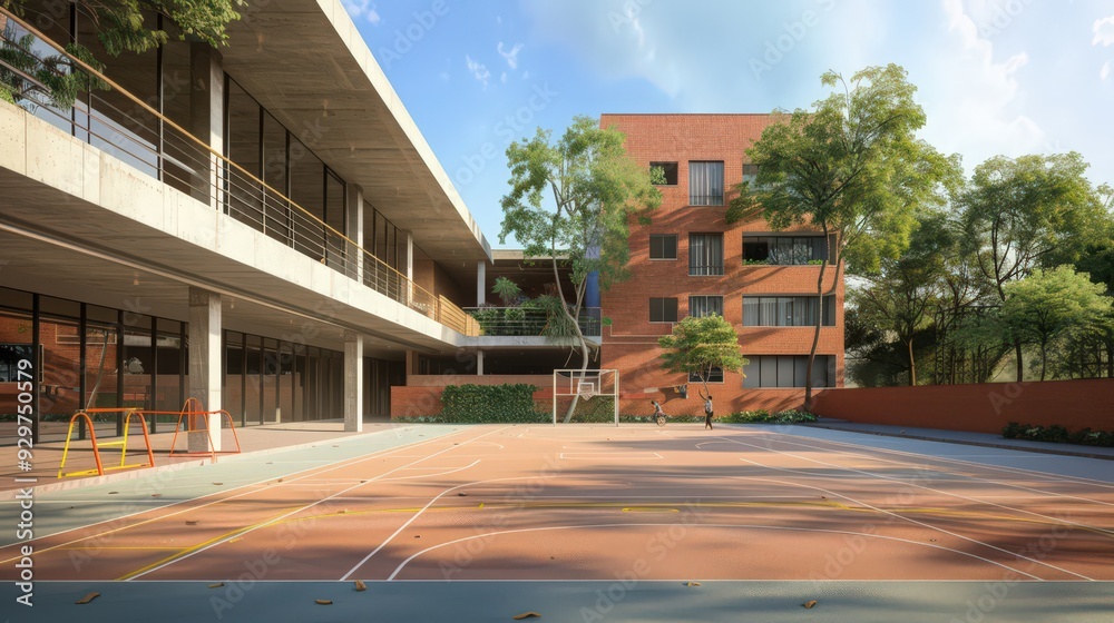 The school building's gymnasium hosts various sports activities ...