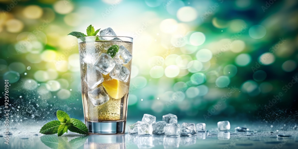 Refreshing clear ice drinks with condensation droplets, isolated on ...