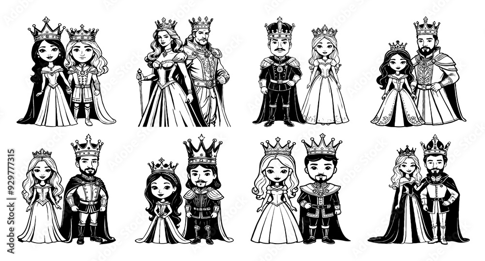 King and queen . Fictional Characters. Black and white illustration for ...