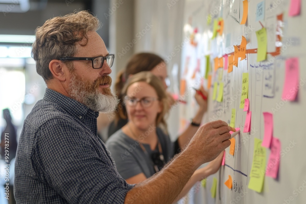 Professionals collaborate on strategy by brainstorming ideas, using ...