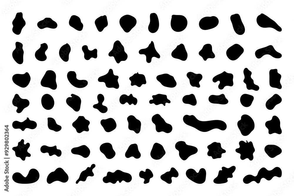 Random shapes. Organic black blobs of irregular shape. Abstract blotch ...