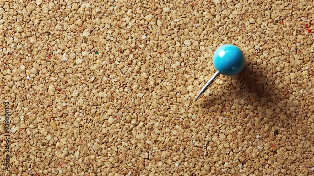Top view of a pin stuck in a corkboard, leaving ample space for copy or ...