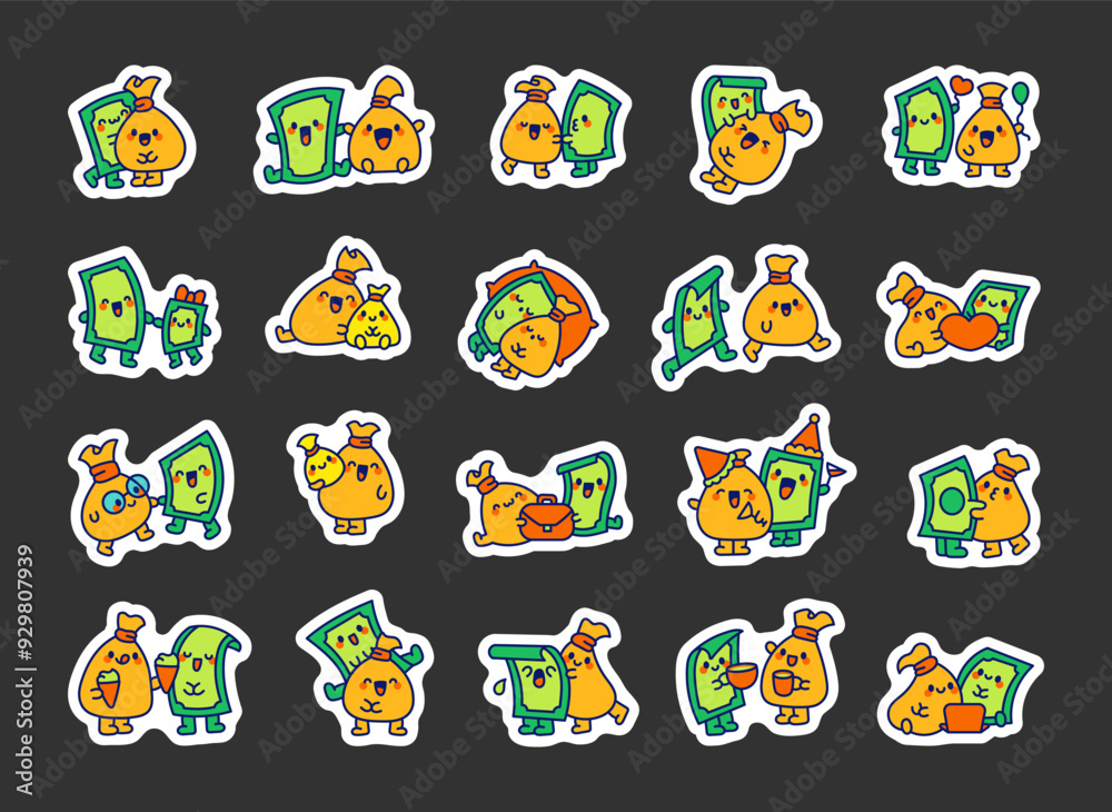 Cute couple of money characters. Sticker Bookmark. Adorable kawaii ...