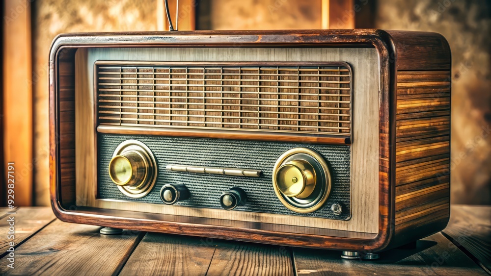 Tuning dial on a retro radio broadcasting static-filled frequencies ...