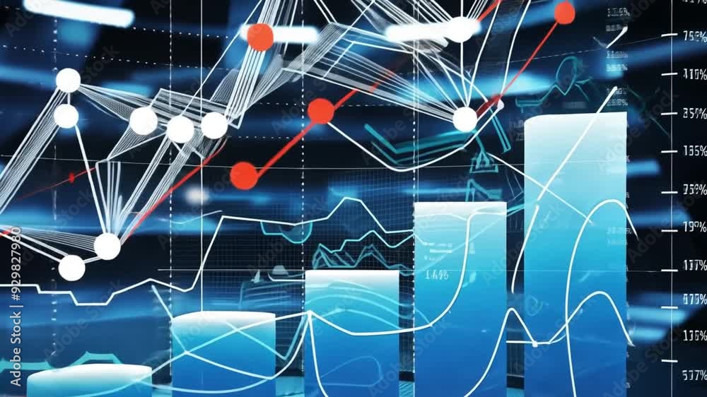Sophisticated 3D chart and graph with data points and connecting lines ...