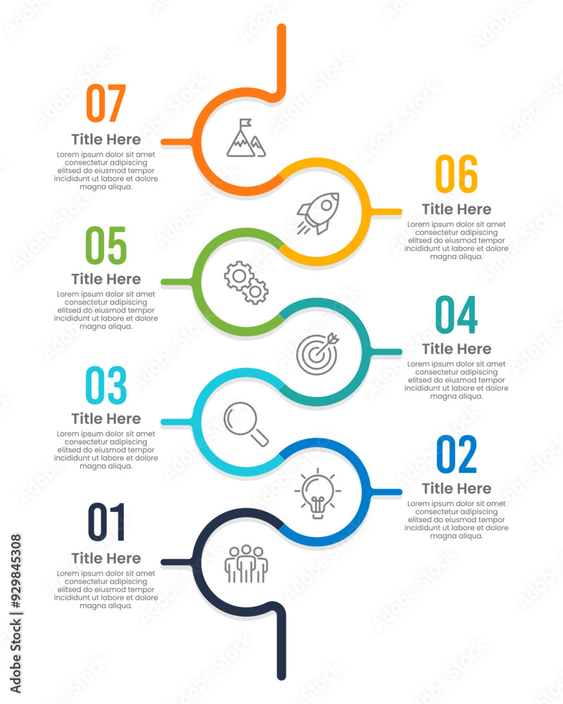 Vertical Infographic 7 Steps to Success. Infographic curve line design ...
