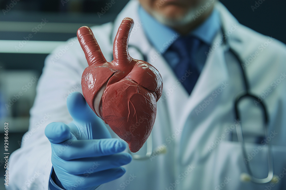 Cardiologist doctor pointing at arteries and veins in a lung model ...
